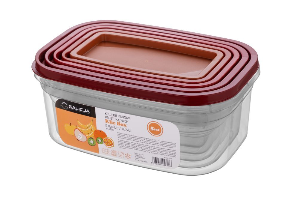 Komplet pojemników prostokątnych Klic box 5 sztuk 0,4 l + 0,7 l + 1 l ...