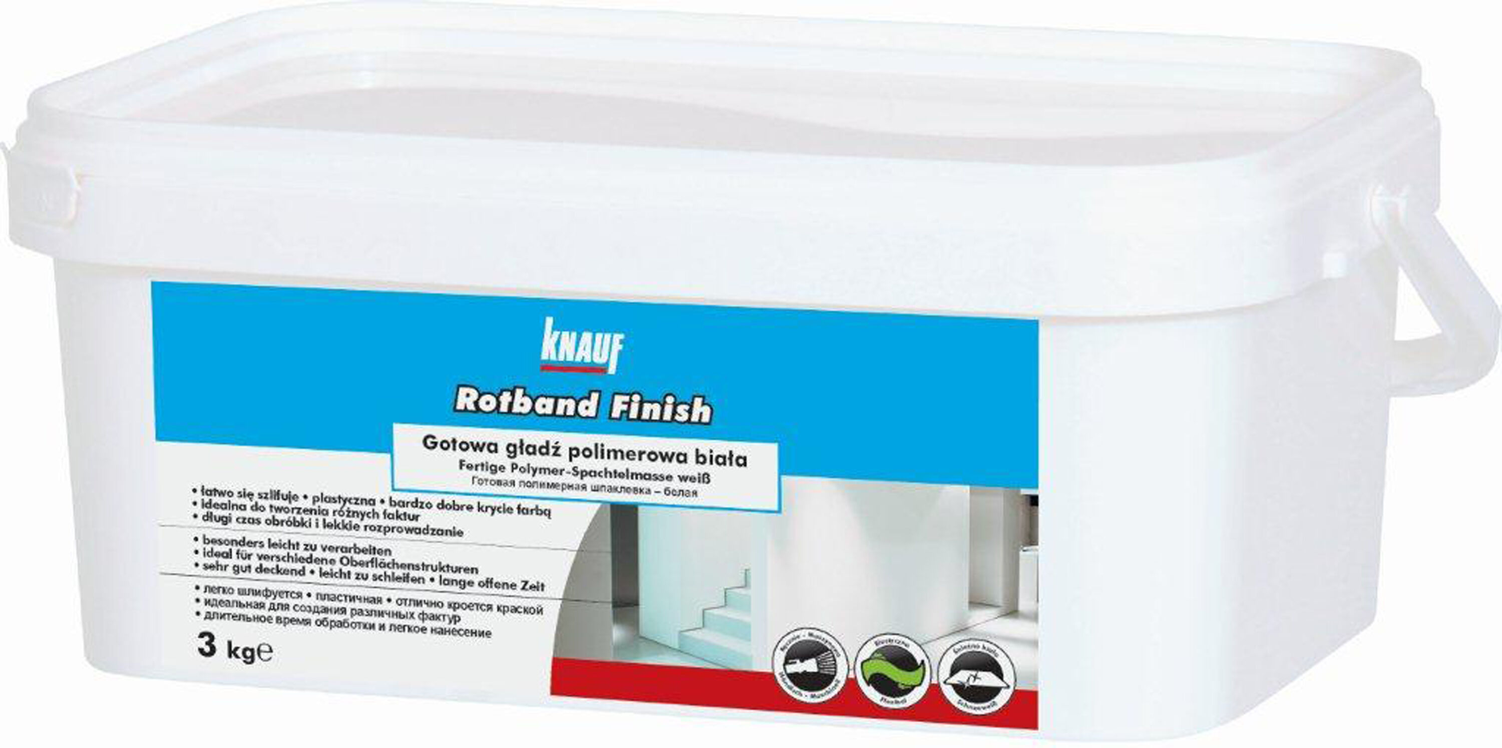 Gładź gotowa polimerowa biała Rotband Finish 3 kg Knauf - Bricomarche.pl