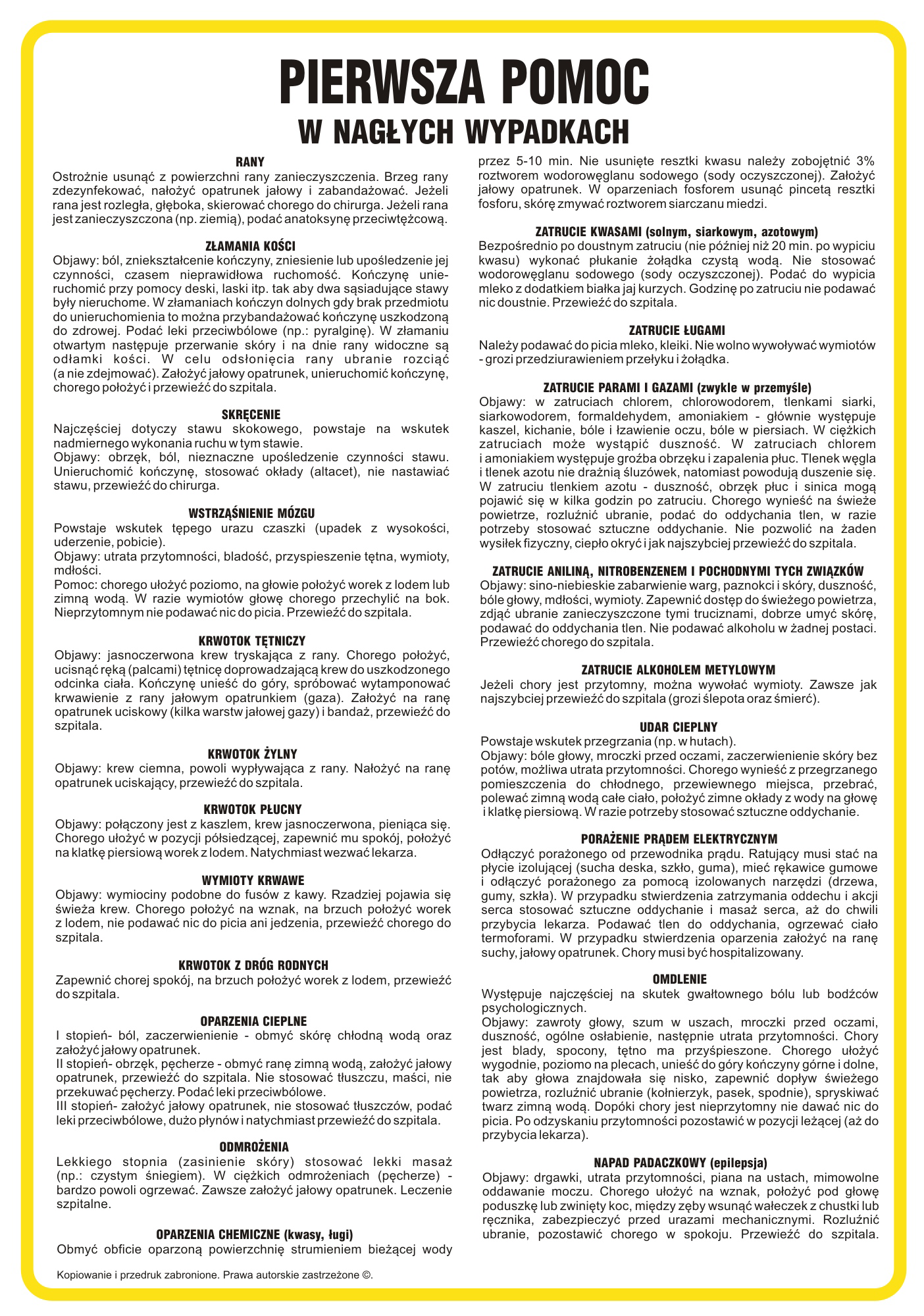 Oznaczenie ''Instrukcja Pierwsza pomoc w nagłych wypadkach" 24,5 x 35 - Bricomarche.pl