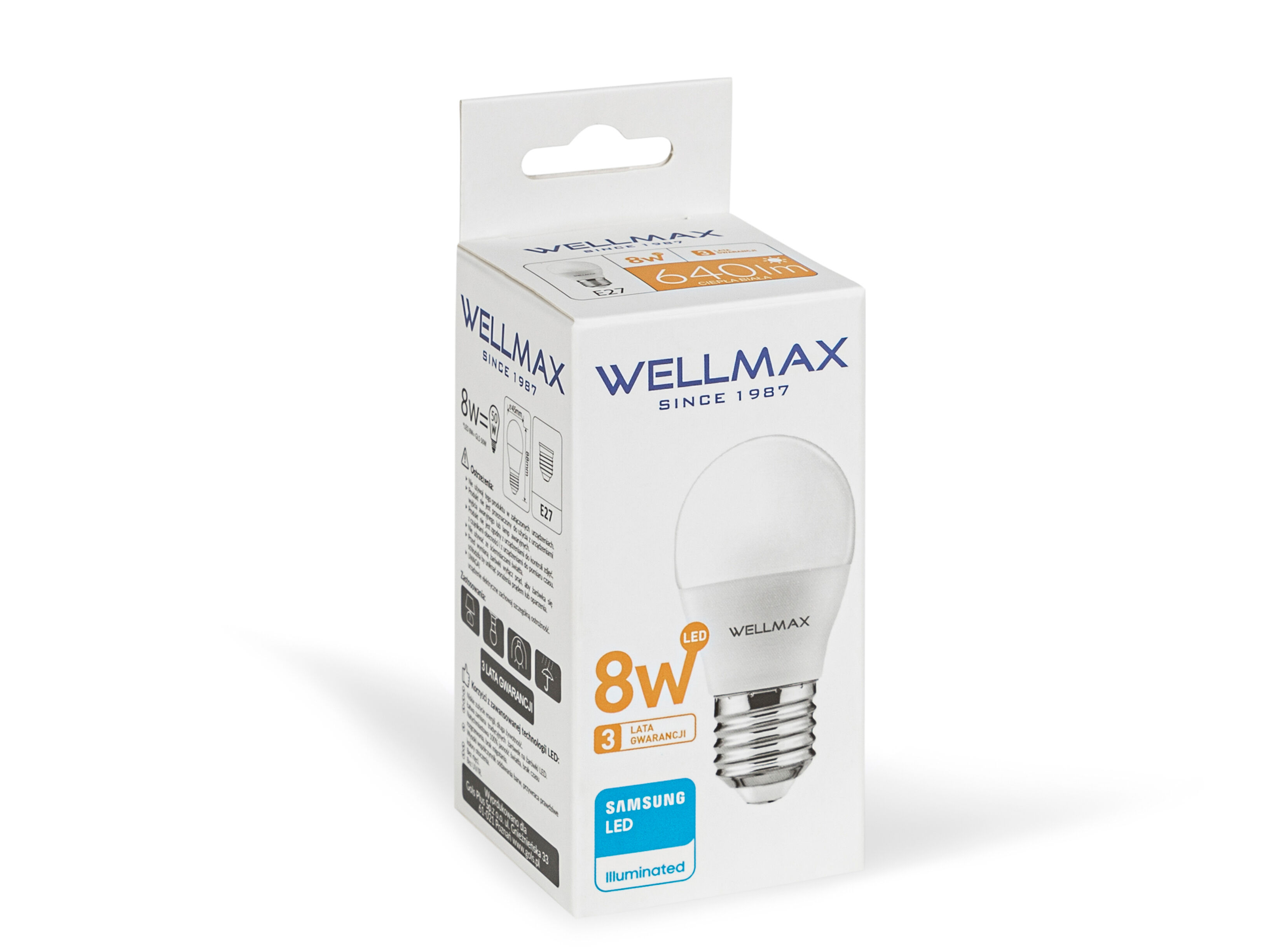 Żarówka ledowa Wellmax Samsung kulka LED E-27 8W barwa ciepła ...