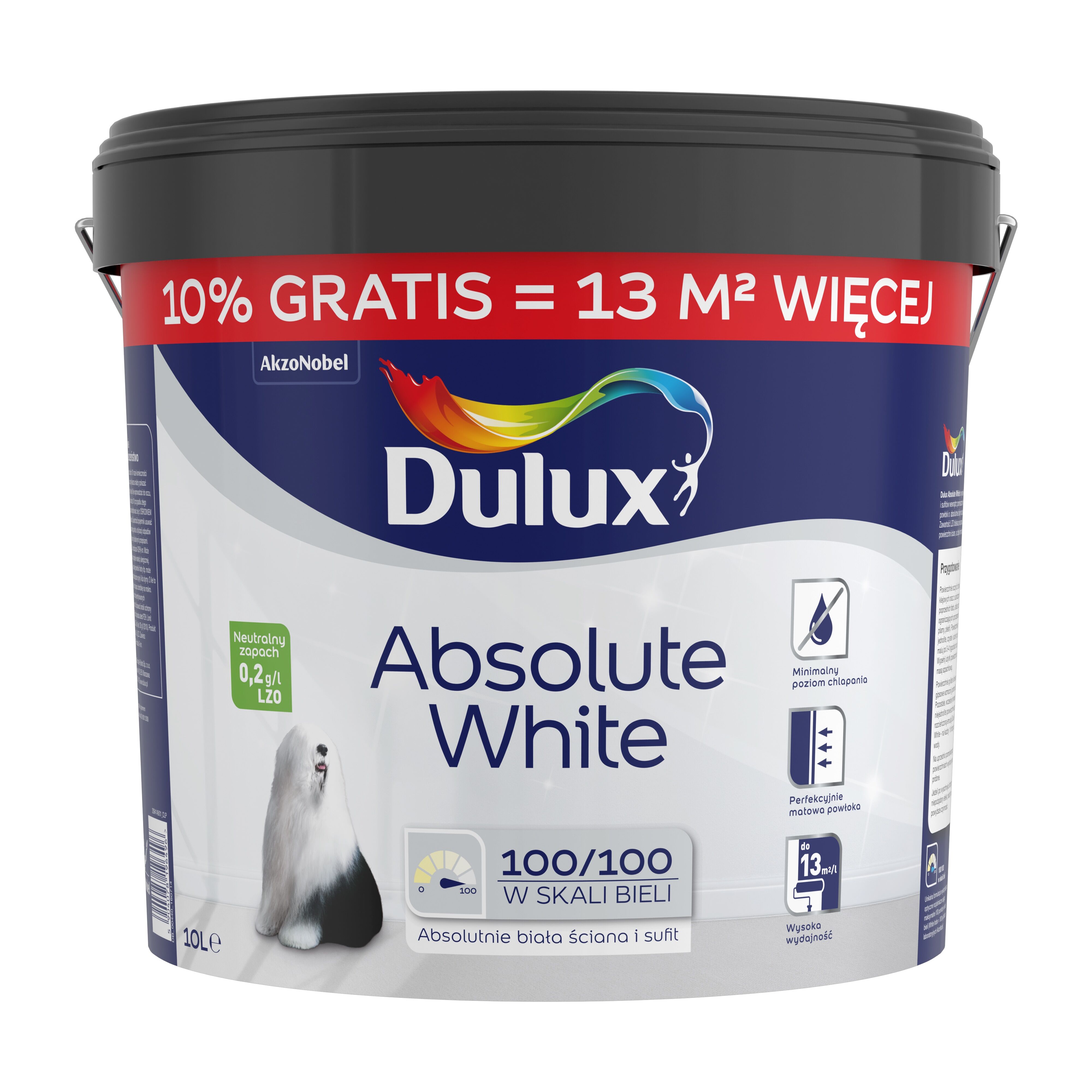 Farba Dulux Absolute White, akrylowa 10 l - sklep Bricomarche.pl