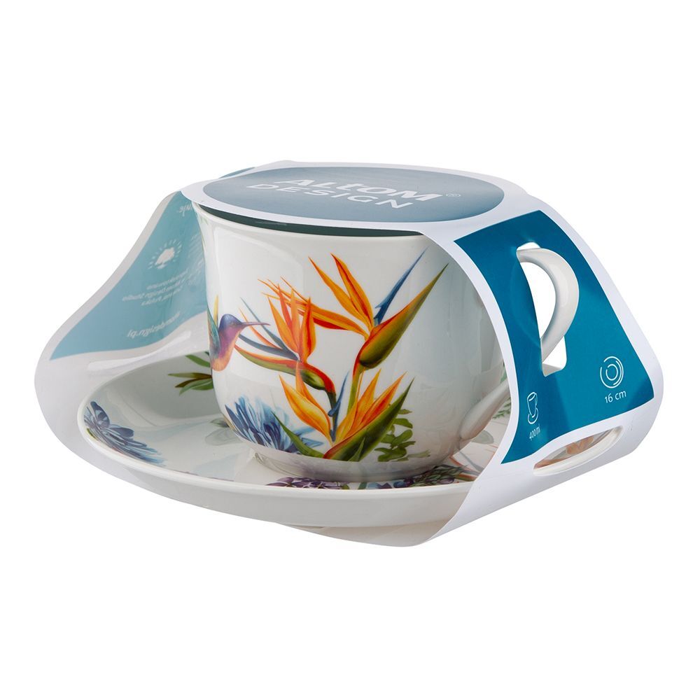 Filiżanka Jumbo Strelicja 400 ml ze spodkiem 16,5 cm NBC w opasce PVC ...