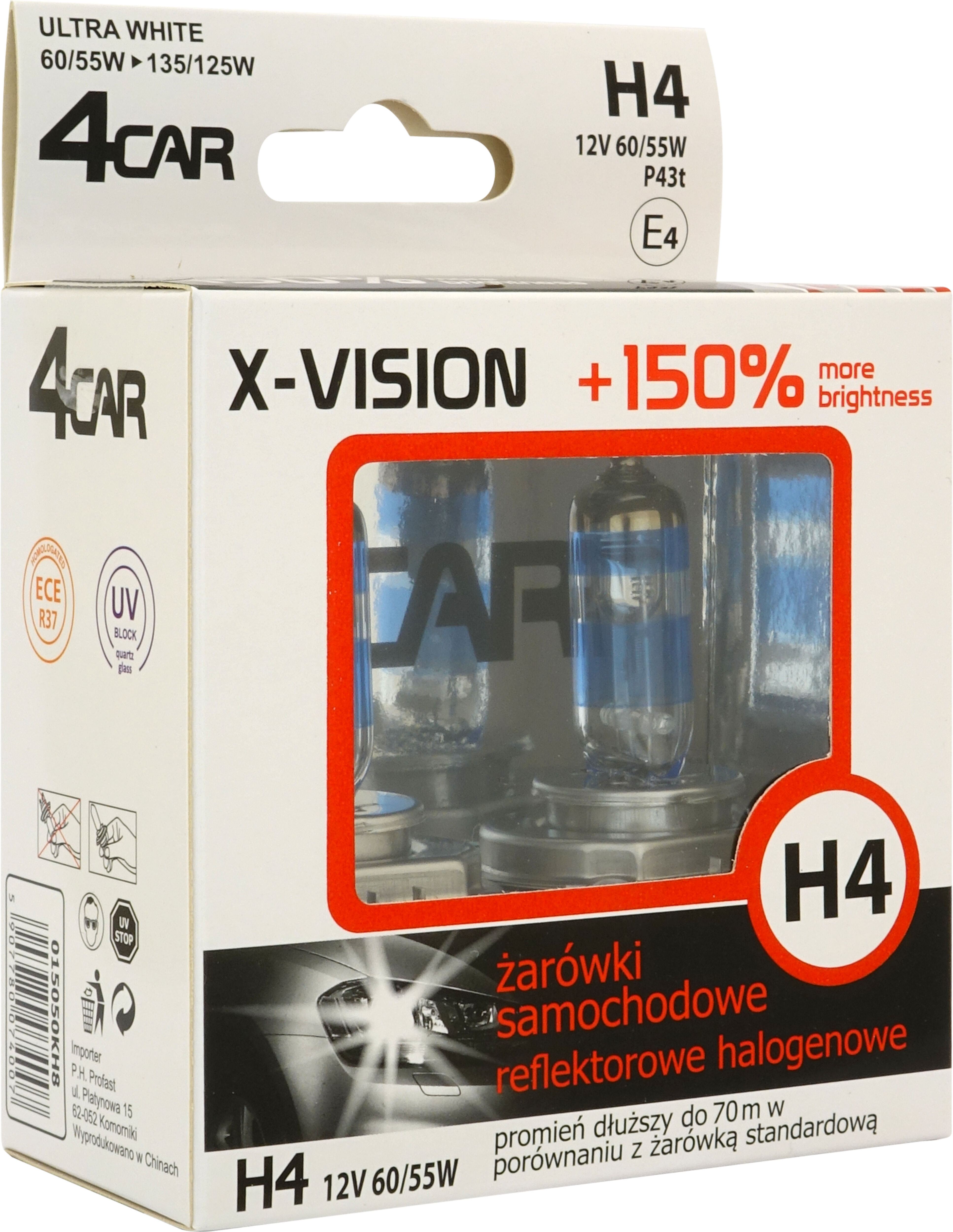 Zestaw żarówek samochodowych H4 12 V X-VISION +150% 4CAR - Bricomarche.pl