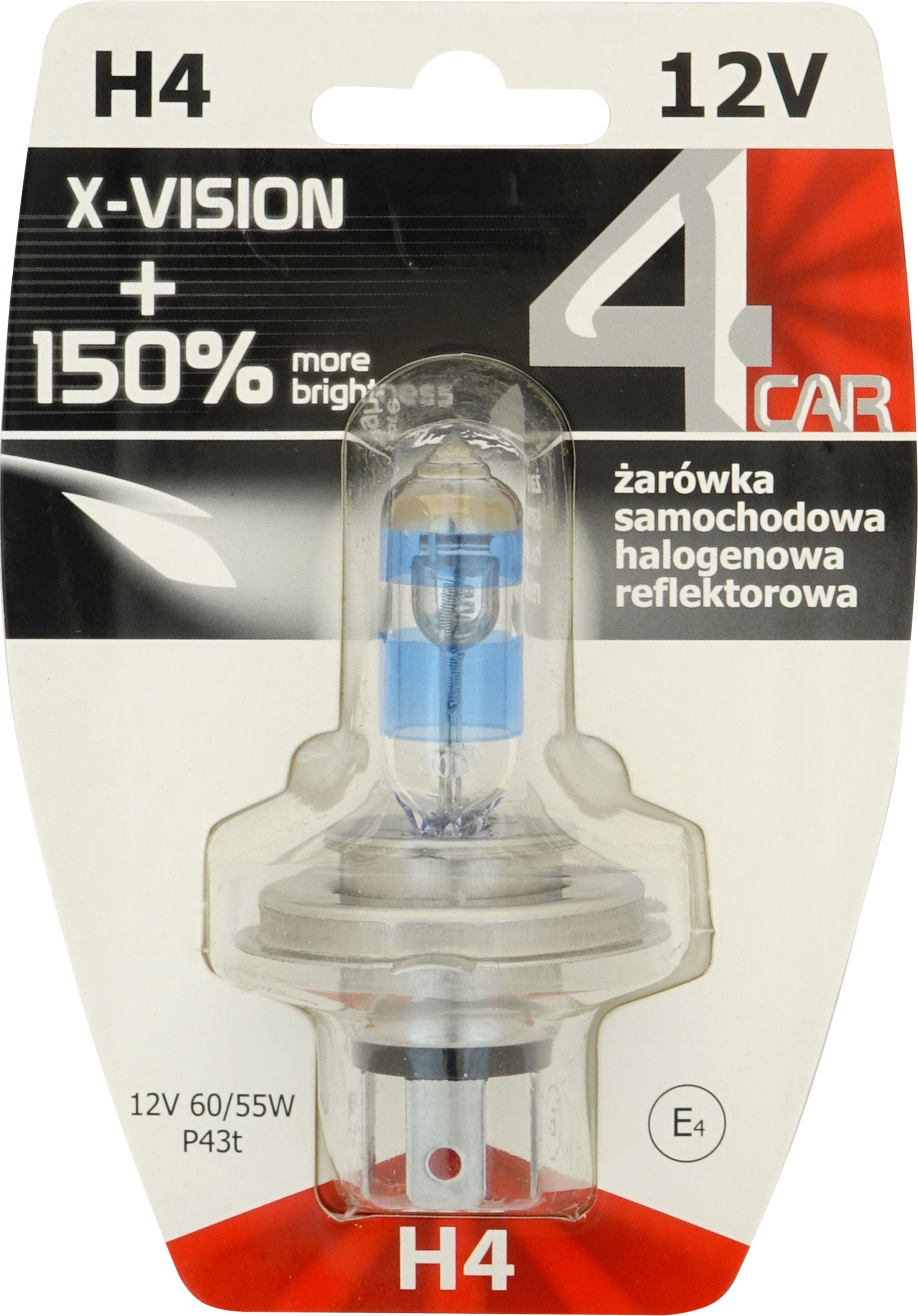 Żarówka samochodowa H4 12 V X-VISION +150% 4CAR - Bricomarche.pl