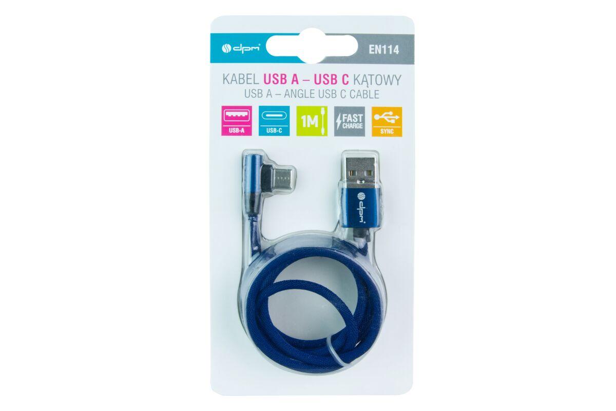 Przewód USB 2.0 typu A - C kątowy niebieski, 1 m - Bricomarche.pl