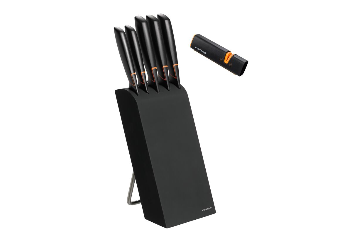 Noże Fiskars w bloku z ostrzałką Roll-Sharp - wielofunkcyjny zestaw 5 ...