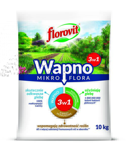Nawóz Mikroflora 3 w 1 wapno z kwasami humusowymi i mikroorganizmami 10 kg Florovit - Bricomarche.pl