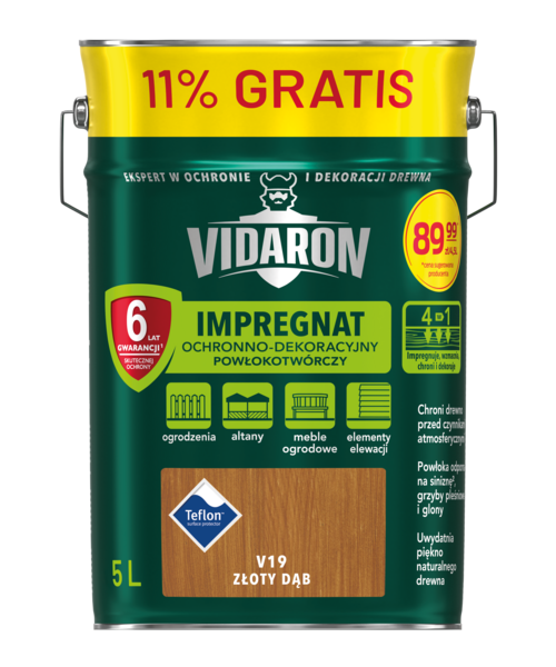 Impregnat Powłokotwórczy Ochronno-Dekoracyjny Złoty Dąb V19 5 l VIDARON ...