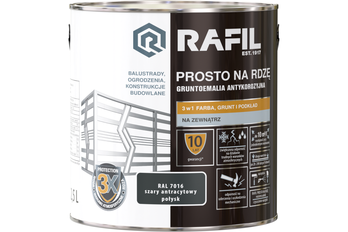 Gruntoemalia PROSTO Na Rdzę Połysk RAL7016 2,5 l RAFIL - Bricomarche.pl