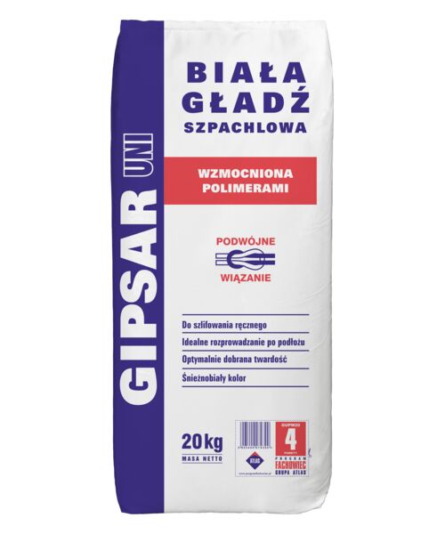 Gładź szpachlowa GIPSAR UNI-wzmocniony polimerami biała 20 kg Atlas ...