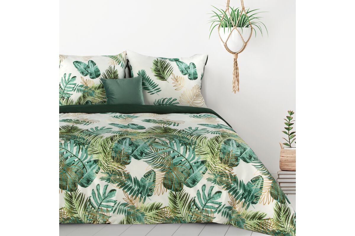 Komplet pościeli DAWOSA 220 x 200 cm, 70 x 80 cm/x 2 biało-zielony - Bricomarche.pl