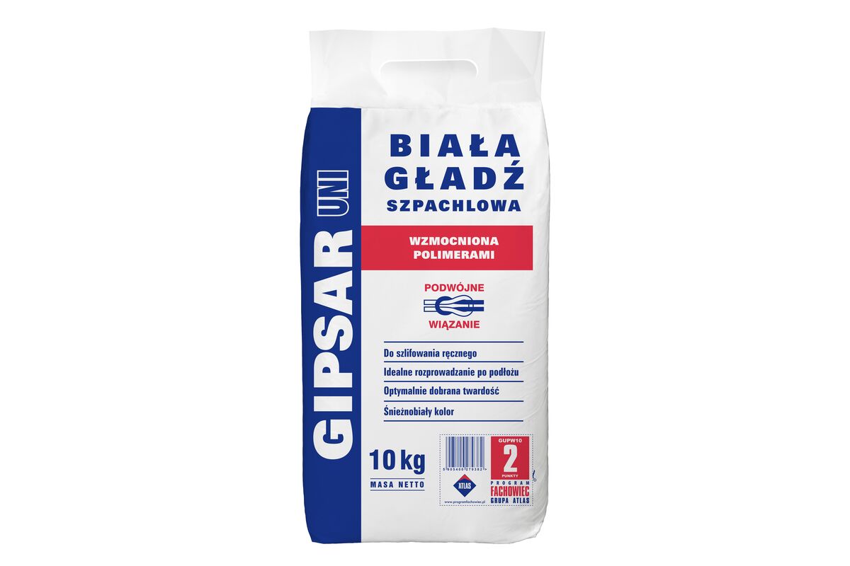 Gładź szpachlowa GIPSAR UNI-wzmocniony polimerami biała 10 kg Atlas ...