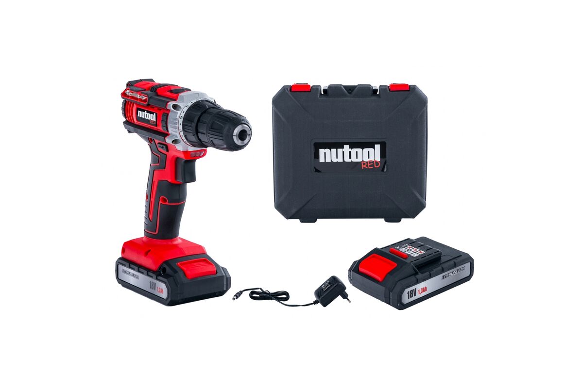 Wiertarko-wkrętarka akumulatorowa 18 V 2 baterie + walizka NUTOOL RED ...