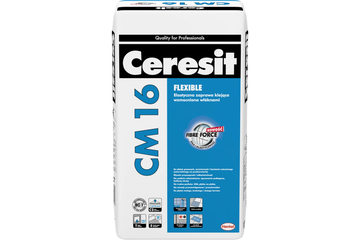 Zaprawa klejowa Ceresit CM16 Flexible - elastyczna, klejąca, 22,5 kg w sklepie Bricomarche.pl