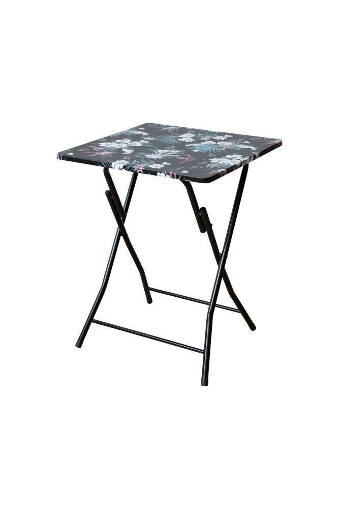 Stół składany Flower Black 60 x 75 cm w kwiaty czarny - Bricomarche.pl